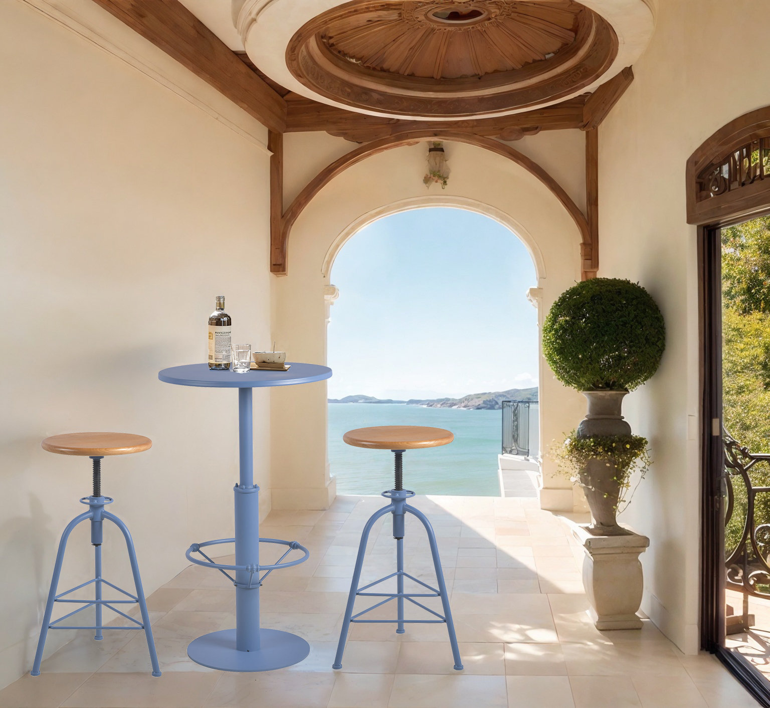 Williston Forge Patio Balcony Front Porch Bar Set, Cocktail Bistro Bar Height Pub Table & Stools ...